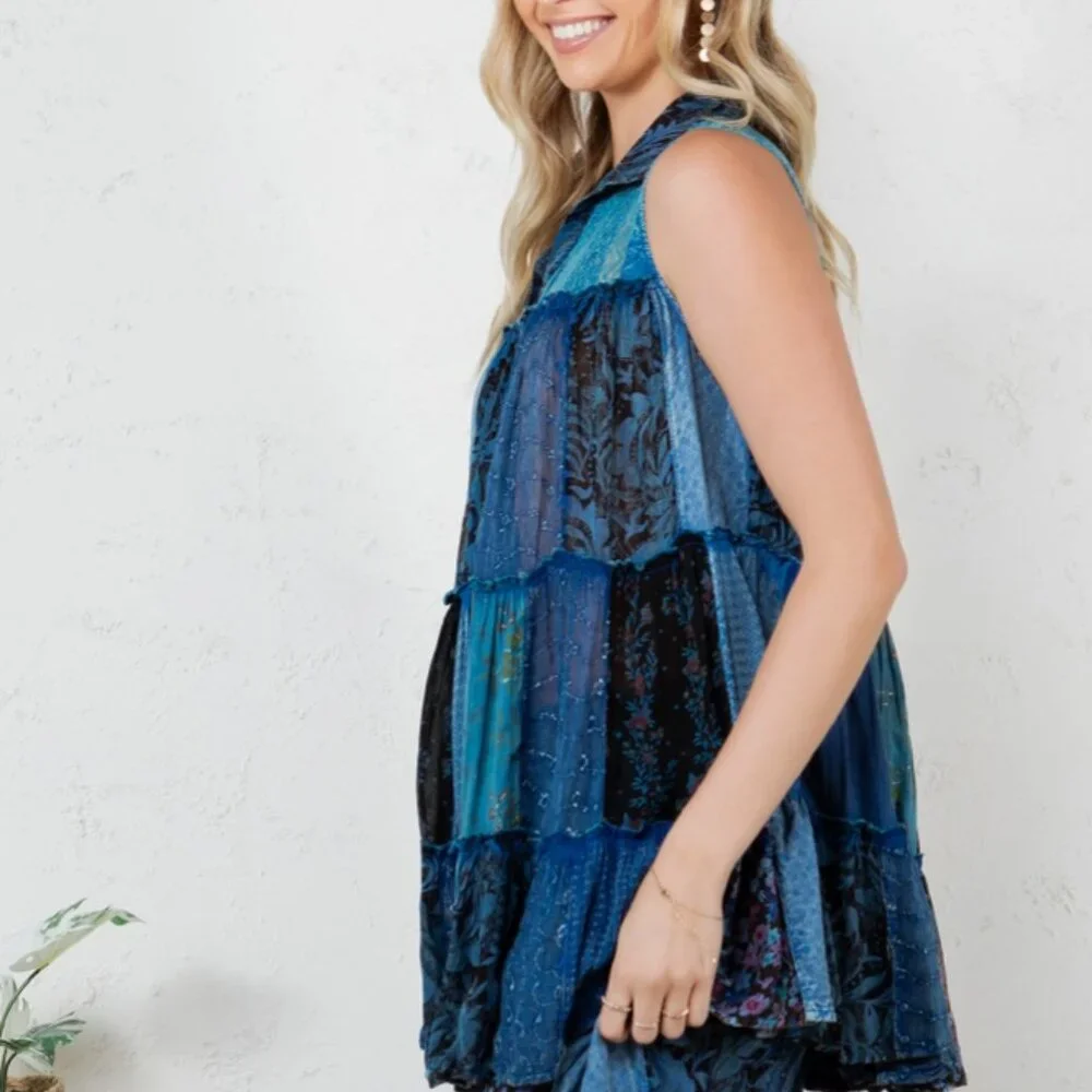 Young Threads | Tops | Boho Chic Nomad Patchwork Buttondown Indigo ...